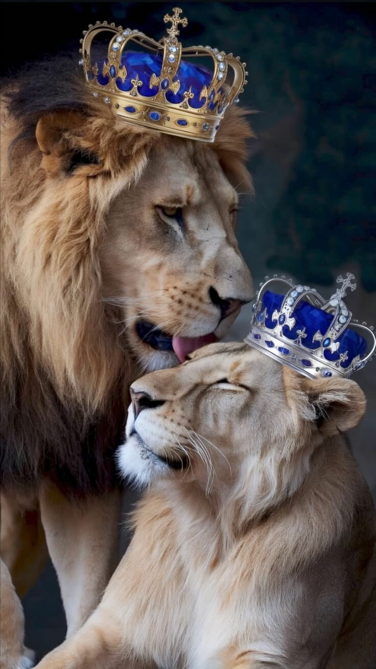 Алмазная живопись "Коронованный лев и львица", 5D, круглая, 40x50 см. Производитель: Brose Art.