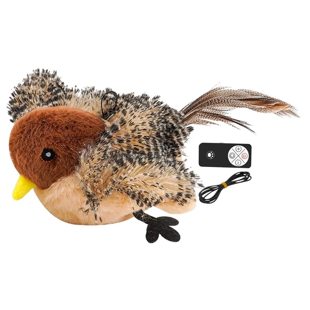 Интерактивная Автоматическая Игрушка Flappy Plush Bird Toy для кошек, коричневый