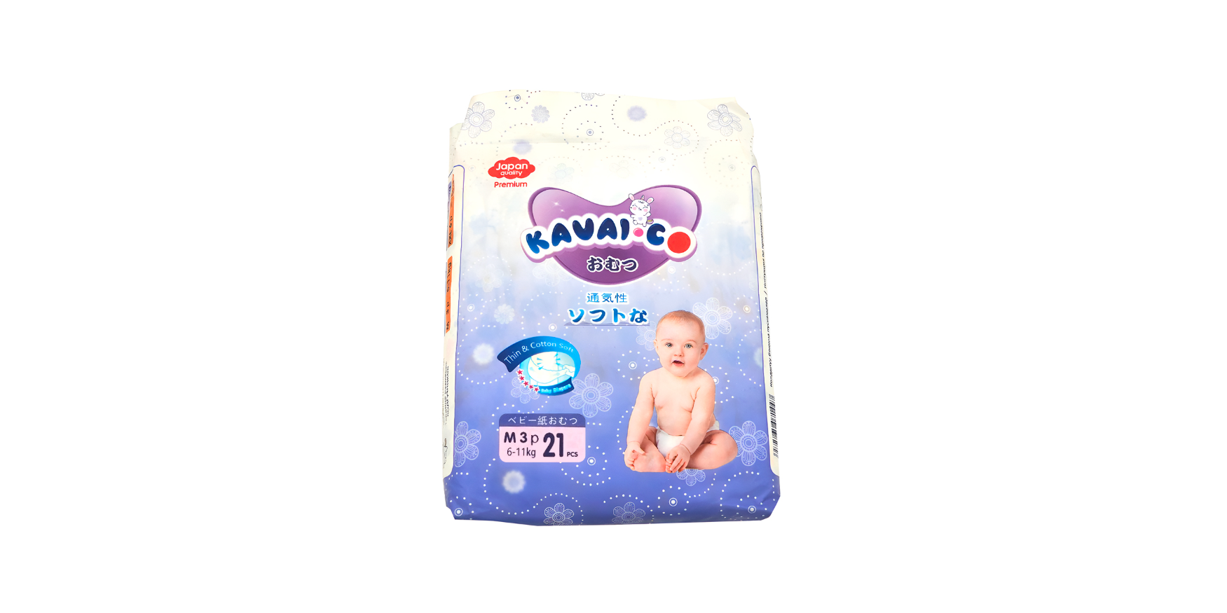 Подгузники Kavai-Co Baby Disposable Diapers M 6-11kg (21 Pcs), 21 штука