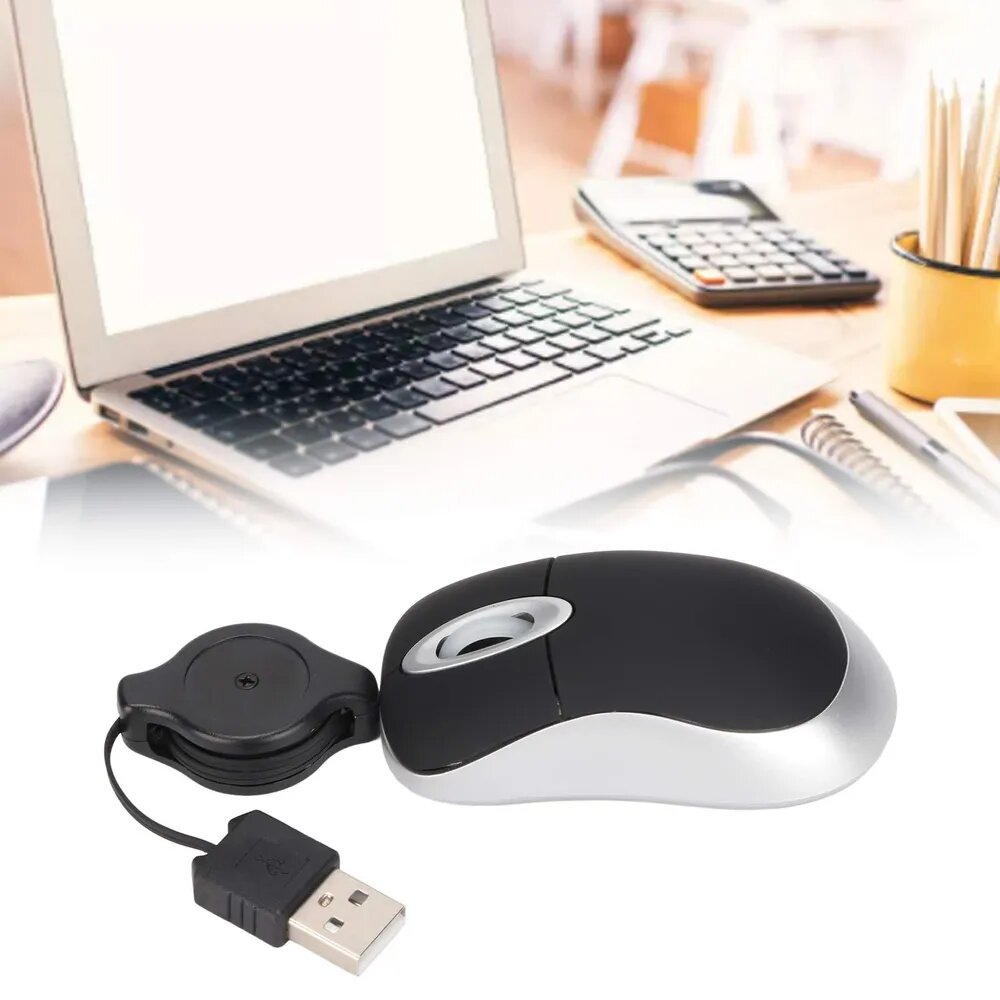 USB проводная мышь для ноутбука, портативная мини-мышь, глянцевая поверхность, подходит для детей — фото 1