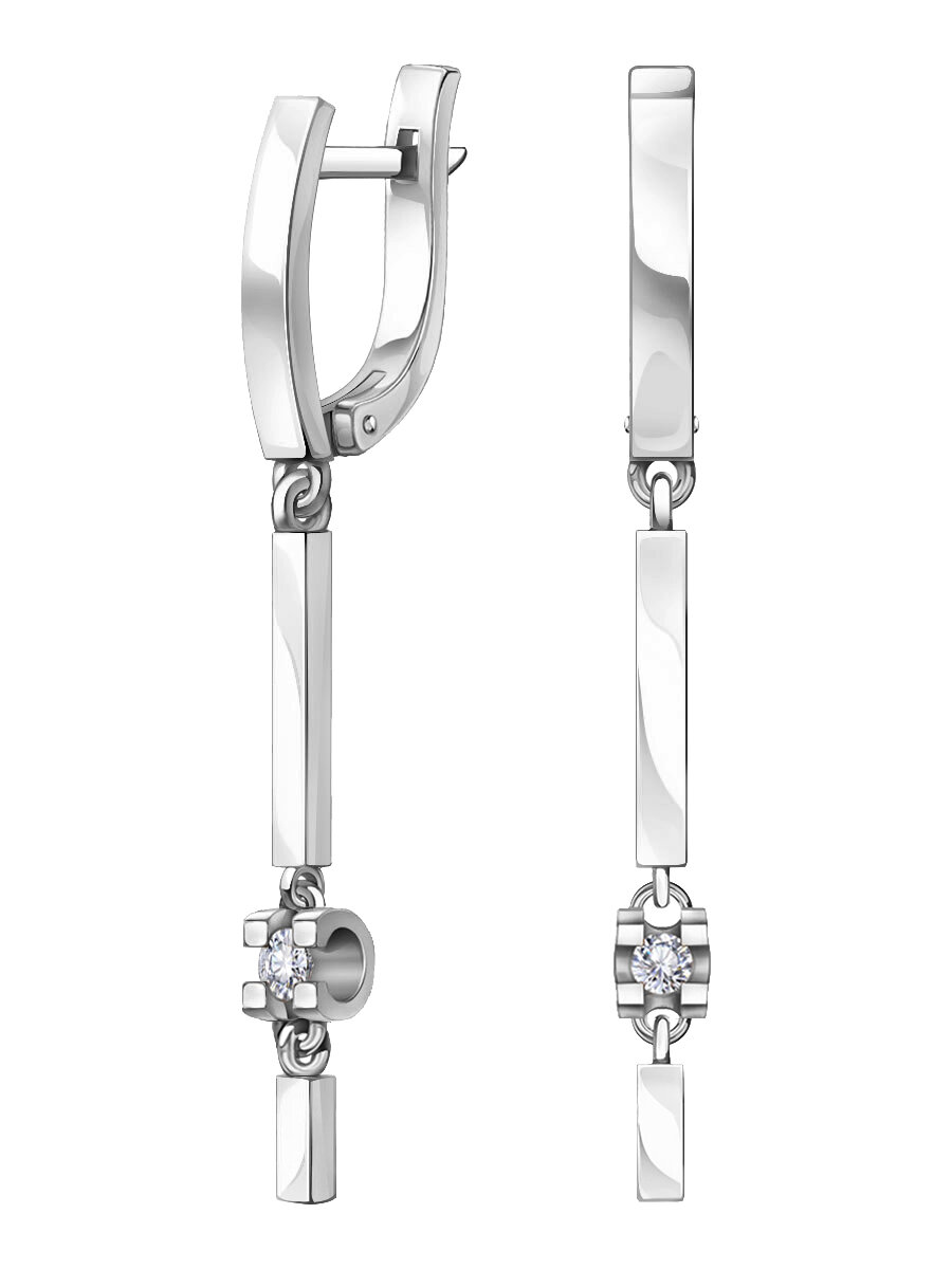 Серьги с подвесками, белое золото, 585 проба, фианит