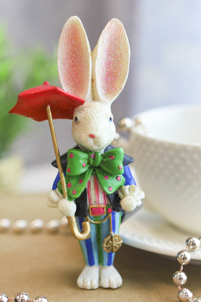 Ёлочная игрушка белый кролик, полистоун, 13 см, Kurts Adler HA0755