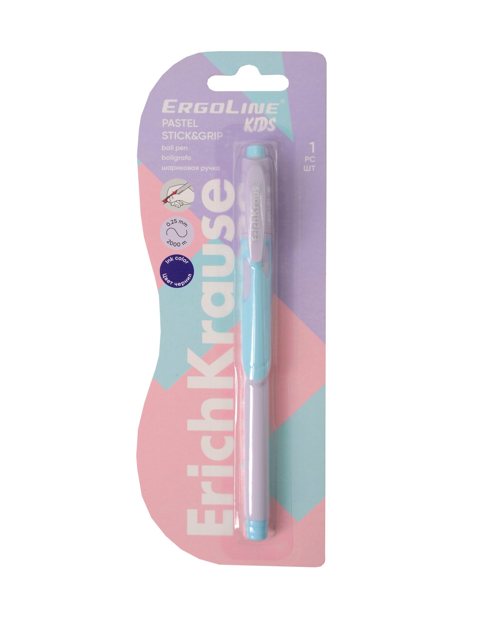 Шариковая ручка синяя 0,5 мм, ErgoLine Kids Stick&Grip Pastel, Erich Krause