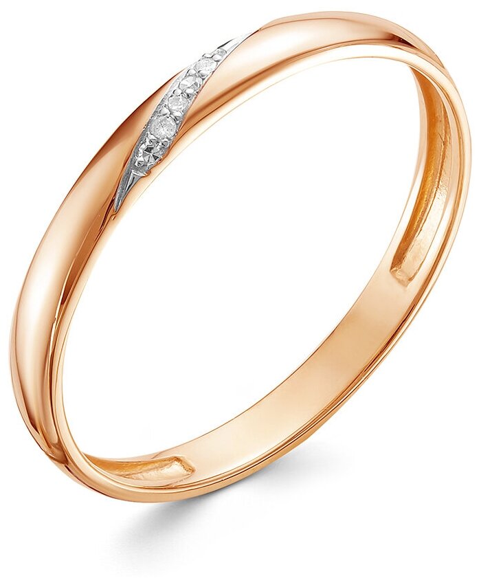 Кольцо обручальное, красное золото, 585 проба, родирование, бриллиант