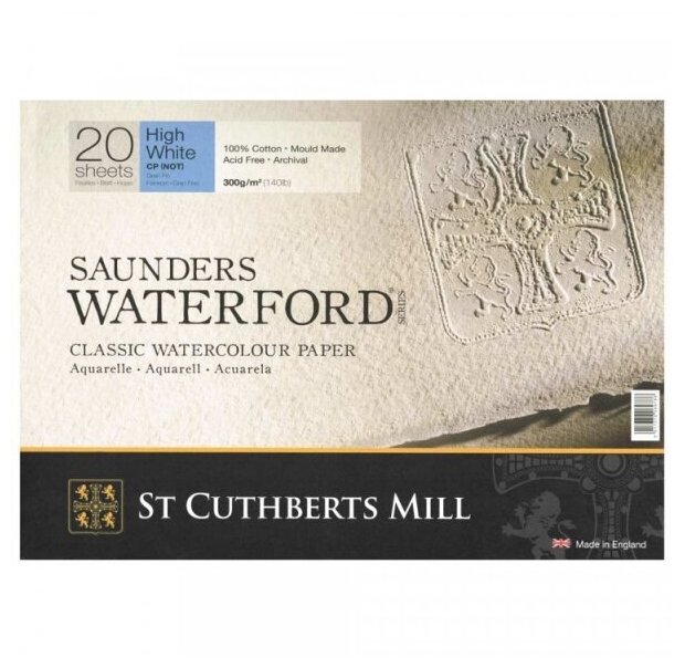 St. Cuthbert's Mill Блок для акварели "Saunders Waterford", Cold Pressed, 300г/м2, 23x31см, 20л, супер белая