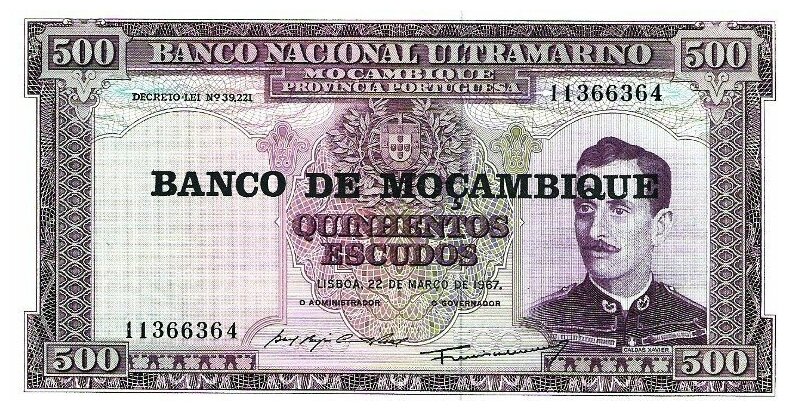 Мозамбик 500 эскудо 1967 г. UNC