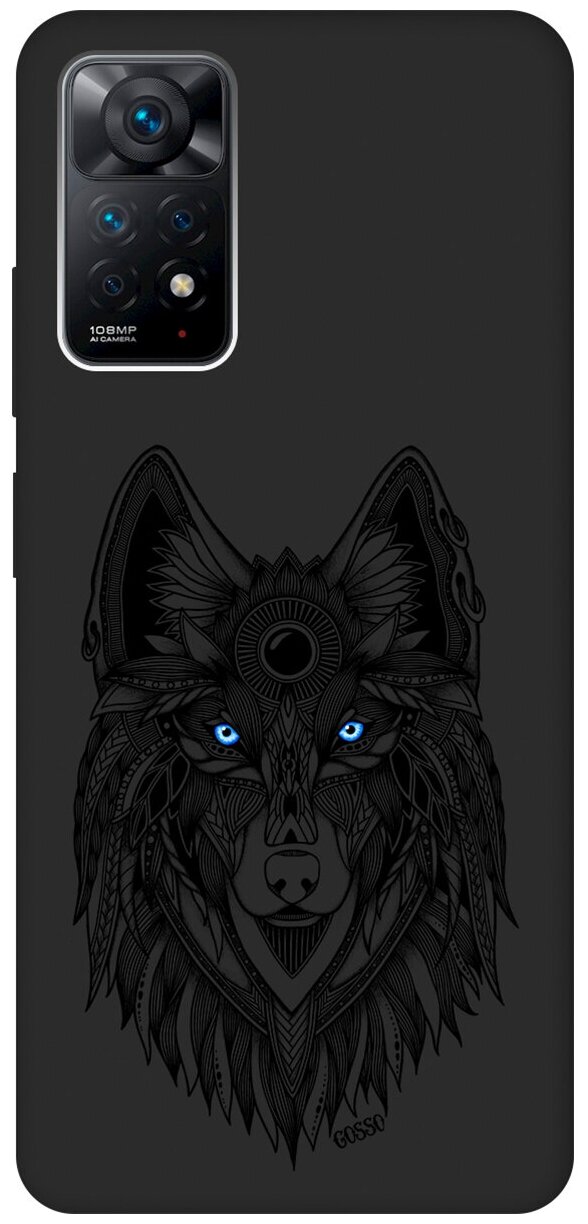 Матовый Soft Touch силиконовый чехол на Xiaomi Redmi Note 11 Pro, Сяоми Редми Ноут 11 Про с 3D принтом "Grand Wolf" черный