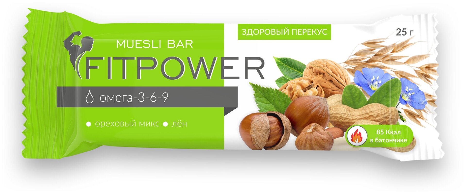 Батончик мюсли Фит Пауэр Ореховый микс-лен 25 г, 20 шт