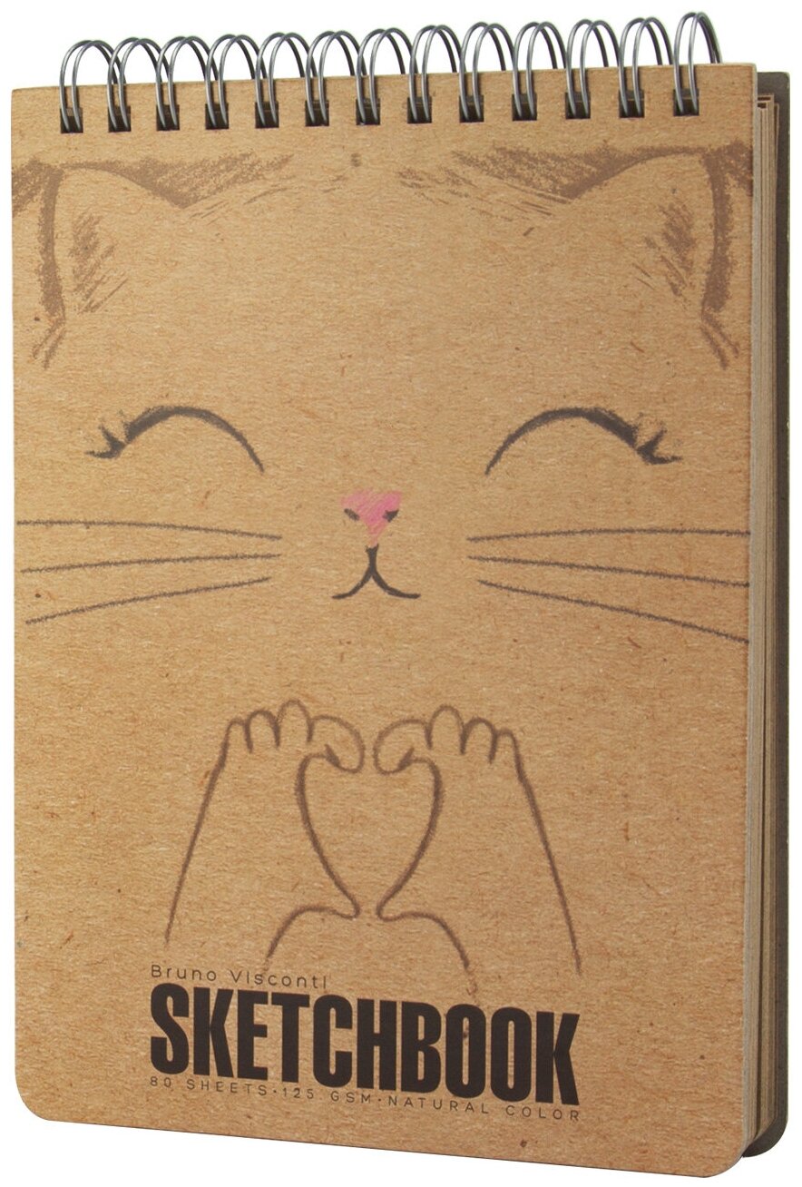 SKETCHBOOK BrunoVisconti, 185х250 мм, 80 л, Крафт 125 г, на гребне, Арт. 1-552/03, обложка в ассортименте