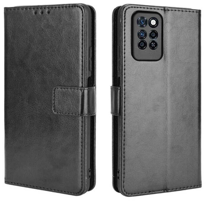 Защитный чехол-книжка MyPads для Infinix Note 10 Pro из кожи с подставкой застёжкой и визитницей черный