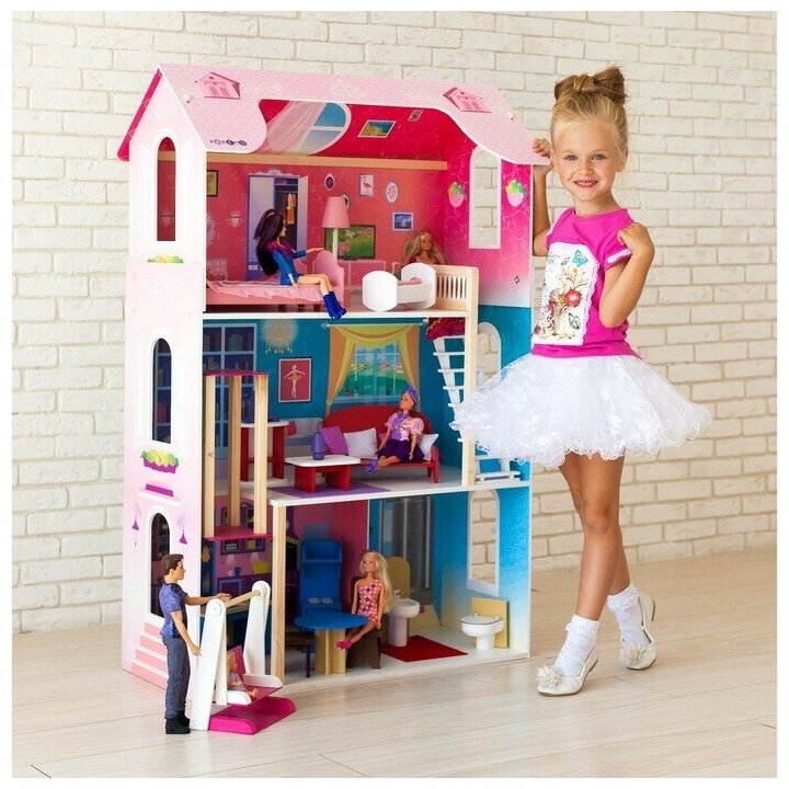 Кукольный домик Муза (16 предметов мебели, лестница, лифт, качели)