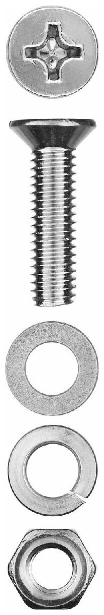 Винт ЗУБР DIN 965 M4 x 25 мм с гайкой и шайбами 20 шт. (303456-04-025)