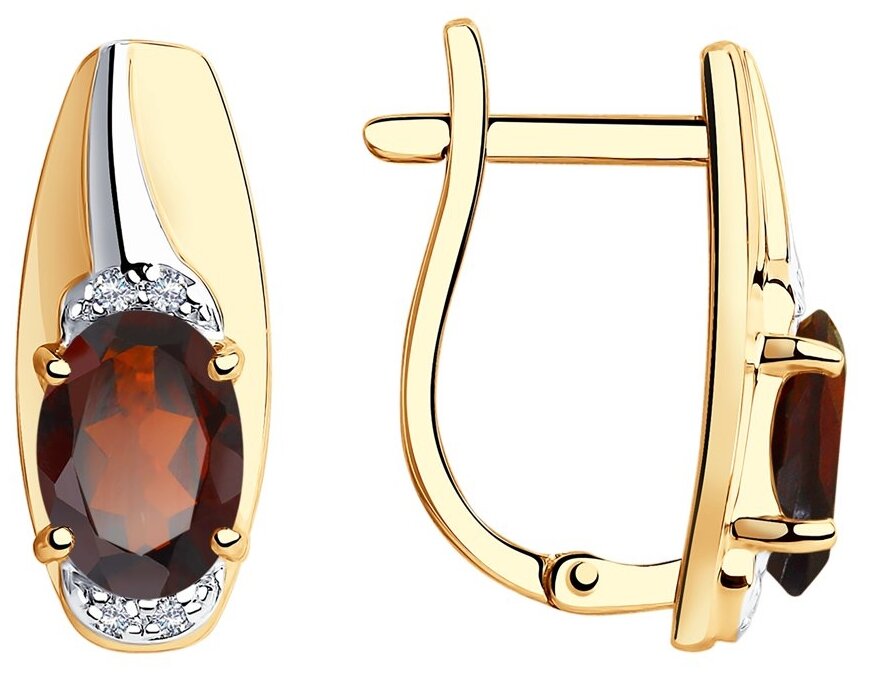 Серьги, красное золото, 585 проба, гранат