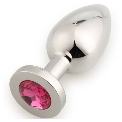 39834 Play Secrets Stainless Steel Butt Plug Large, серебристый/ярко-розовый. Большая анальная пробка с кристаллом