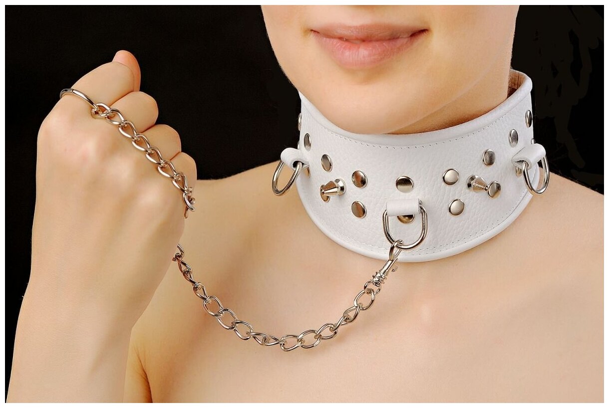 Белый кожаный ошейник , белый, натуральная кожа, Унисекс, BDSM, садо-мазо товары