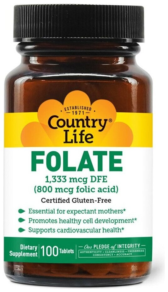Фолиевая кислота 800 мкг Country Life 100 таблеток