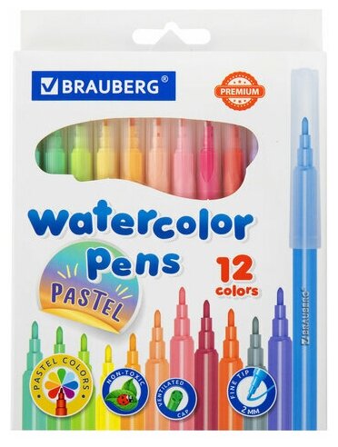 Фломастеры пастельные 12 цветов, вентилируемый колпачок BRAUBERG "PREMIUM", картонная коробка, 152197