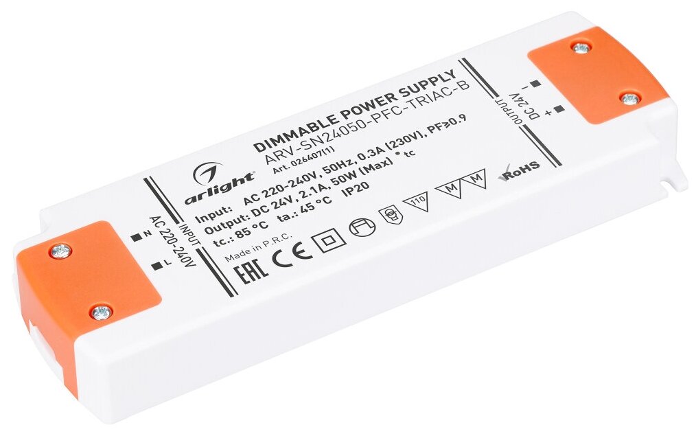 026407(1) Блок питания ARV-SN24050-PFC-TRIAC-B (24V, 2.1A, 50W) (ARL, IP20 Пластик)