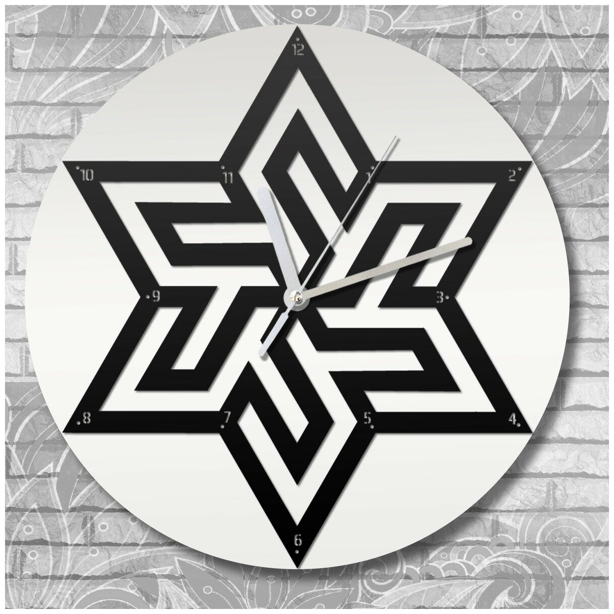 Настенные часы деревянные бесшумные звезда орнамент - 580