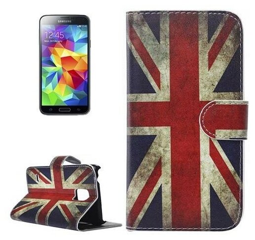 Кожаный чехол книжка UK Flag для Samsung Galaxy S5 mini / G800 английский флаг с подставкой