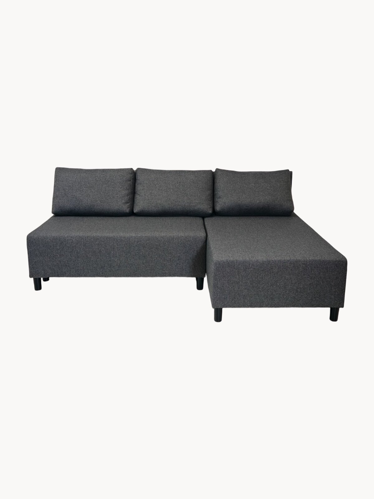 Диван раскладной угловой, в гостиную, трансформер, еврокнижка, на ножках Домовой Юни без подлокотника, темно-серый