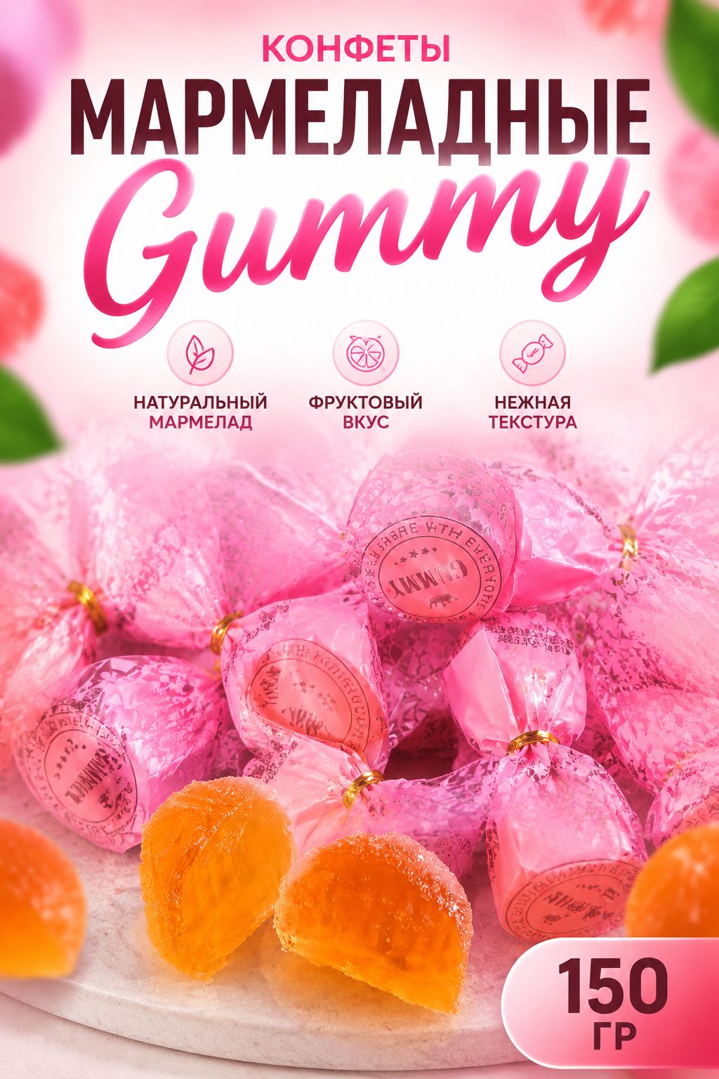 Конфеты мармеладные Gummy со вкусом клубники 150 гр