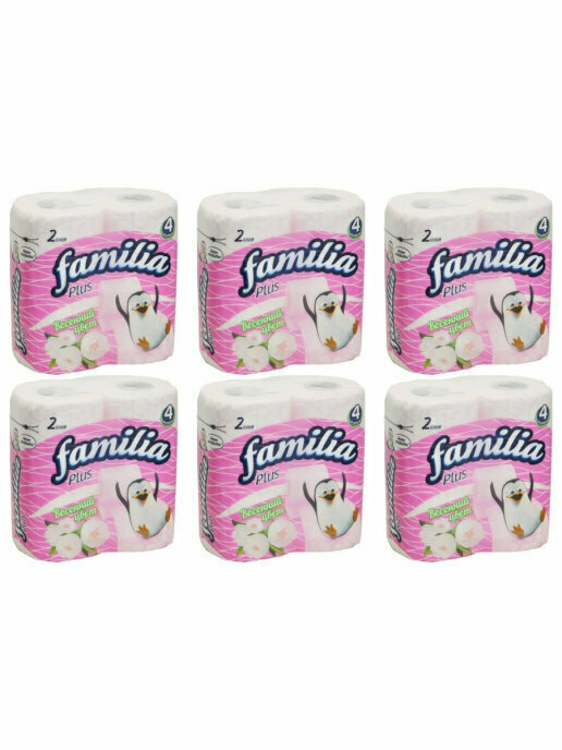 Familia Plus Туалетная бумага Весенний цвет двухслойная, 4 шт/уп, 6 уп