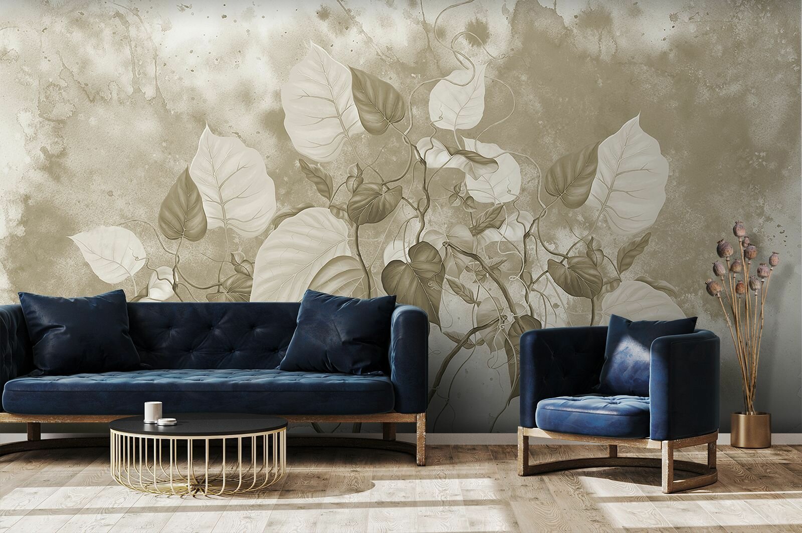 Флизелиновые фотообои 3d на стену Luxury Walls AM07805B Бежевые листья 500х270 см