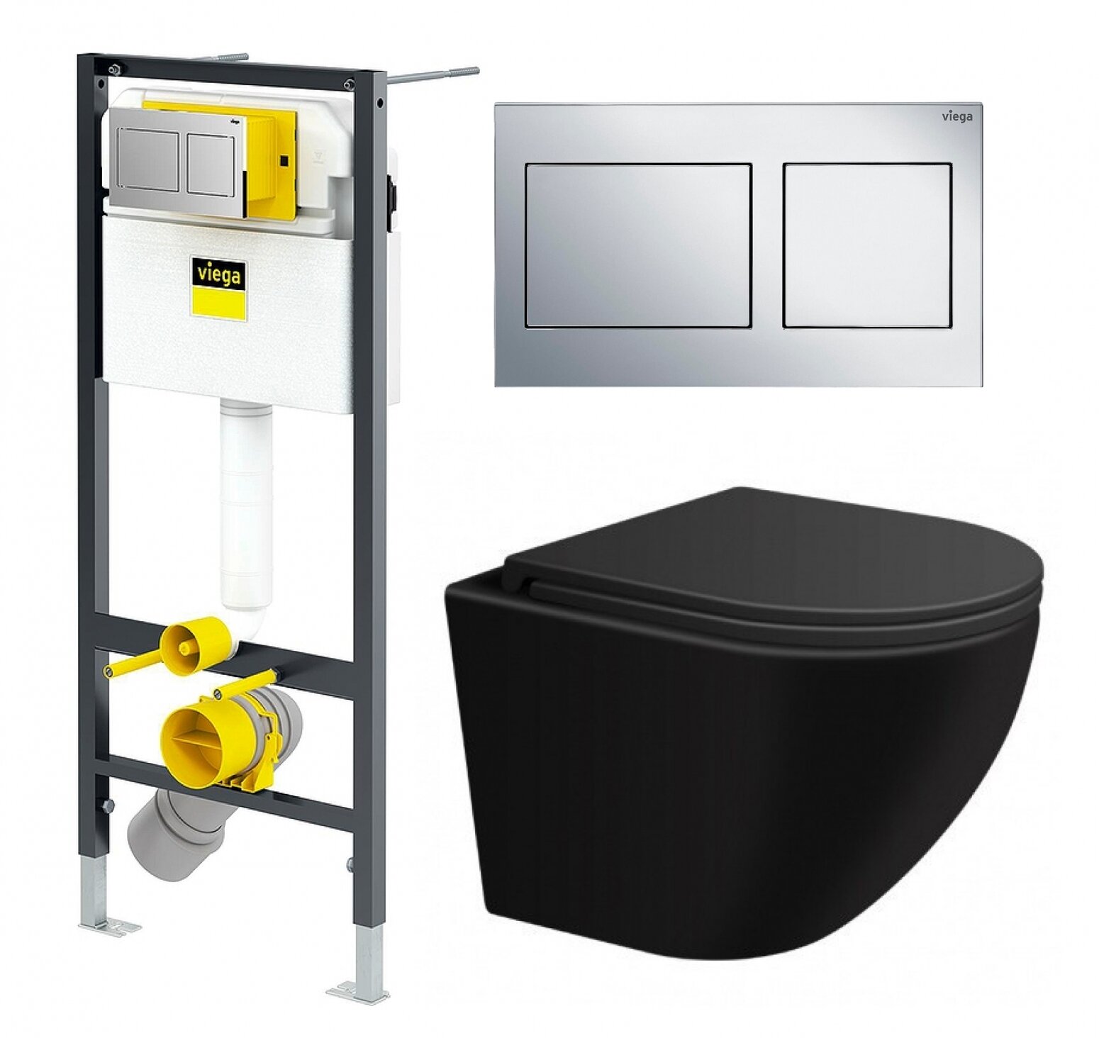 Комплект 3 в 1 инсталляция Viega Prevista Dry 8524.14 792596 + Подвесной унитаз SinteSi EVI + кнопка хром