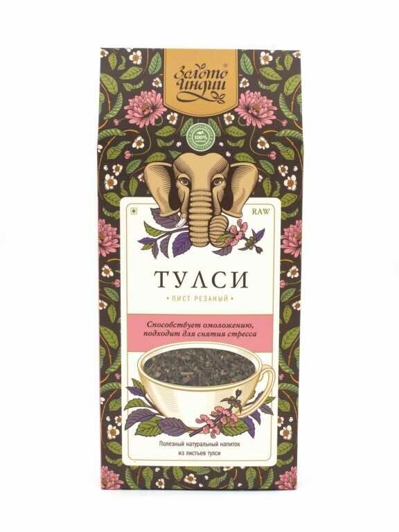 Тулси листья резаные (травяной напиток) Tulsi Leaves Cut Золото Индии 100 гр.