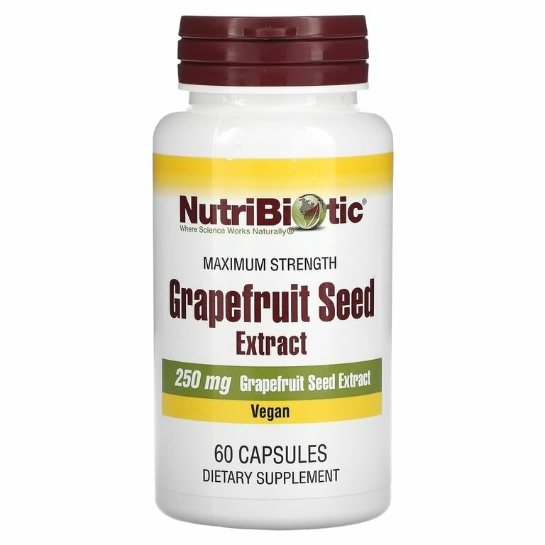 NutriBiotic Grapefruit Seed Extract, экстракт семян грейпфрута GSE антиоксидант, 250 мг, 60 таблеток
