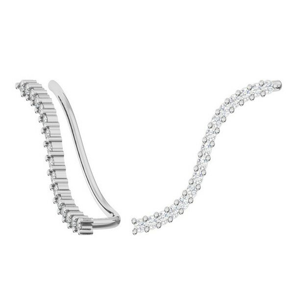 Серьги каффы, серебро, 925 проба, фианит