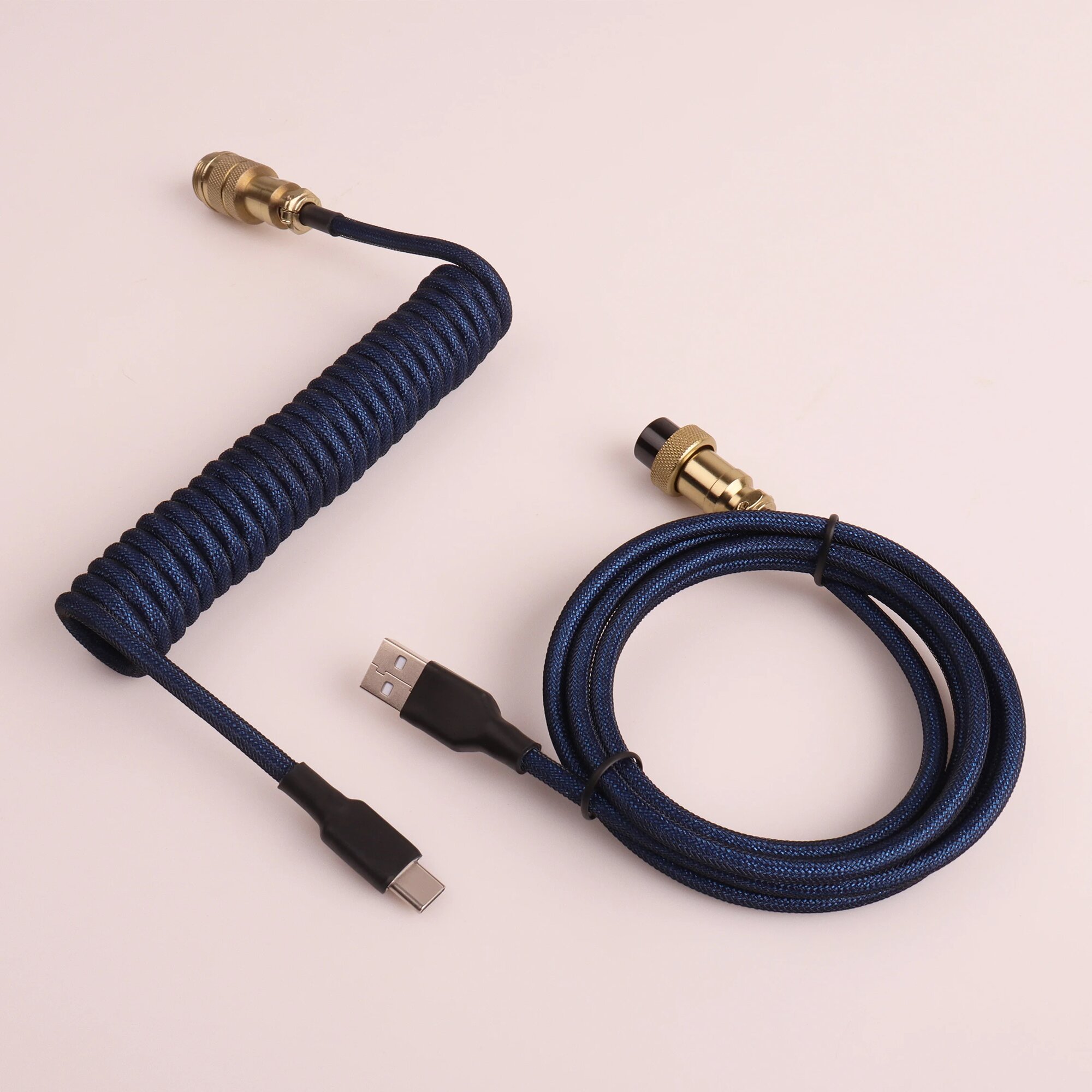 Лано спиральный USB-C кабель для механической клавиатуры Dark Blue Gold