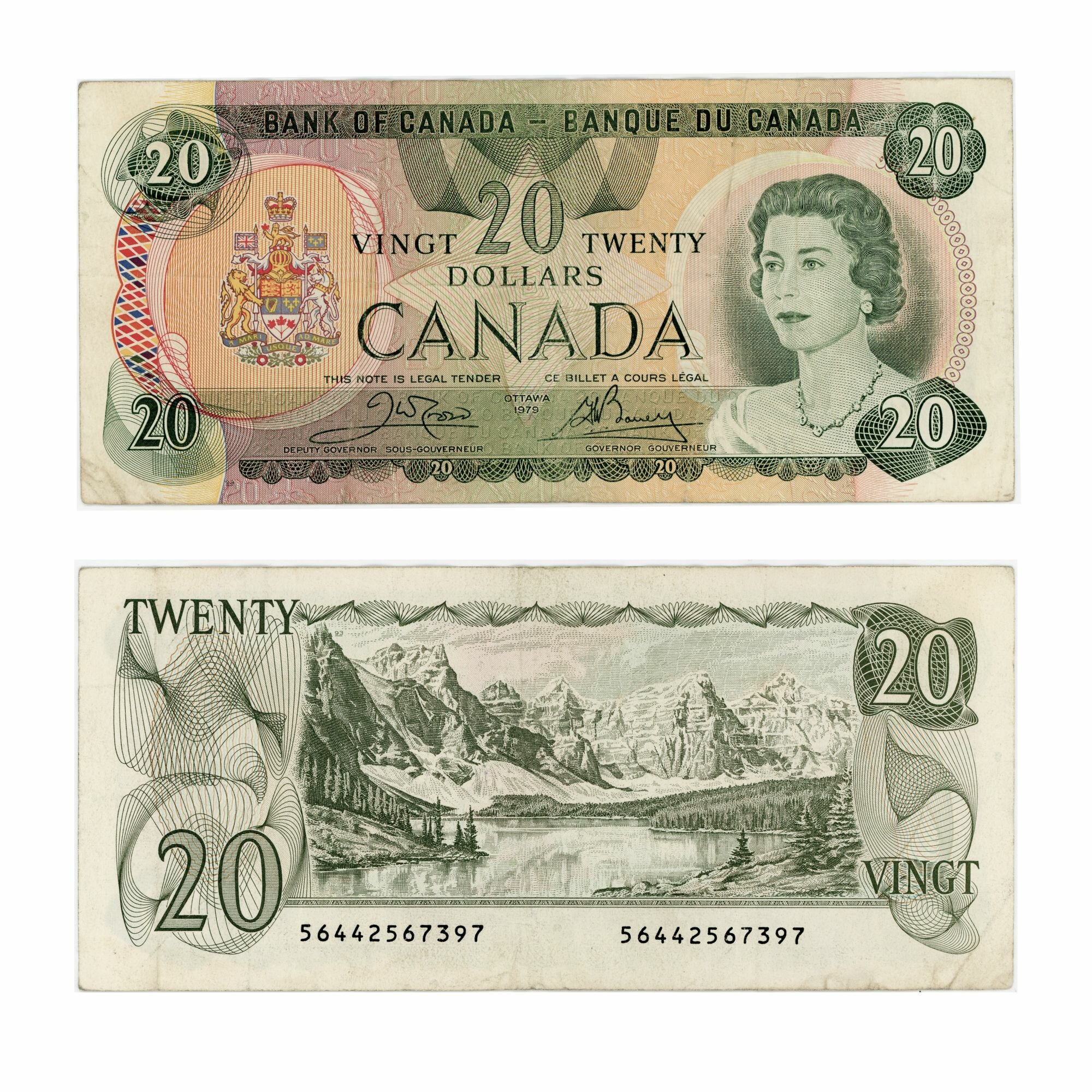 Банкнота Канада 20 долларов VINGT DOLLARS TWENTY 1979 год Fine (F) Pick 93