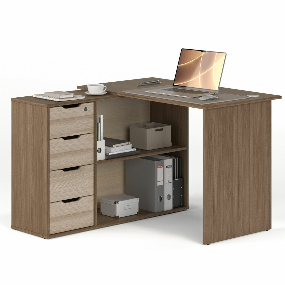 Угловой письменный стол 007093Л (цвет: ясень тёмный + ясень светлый)