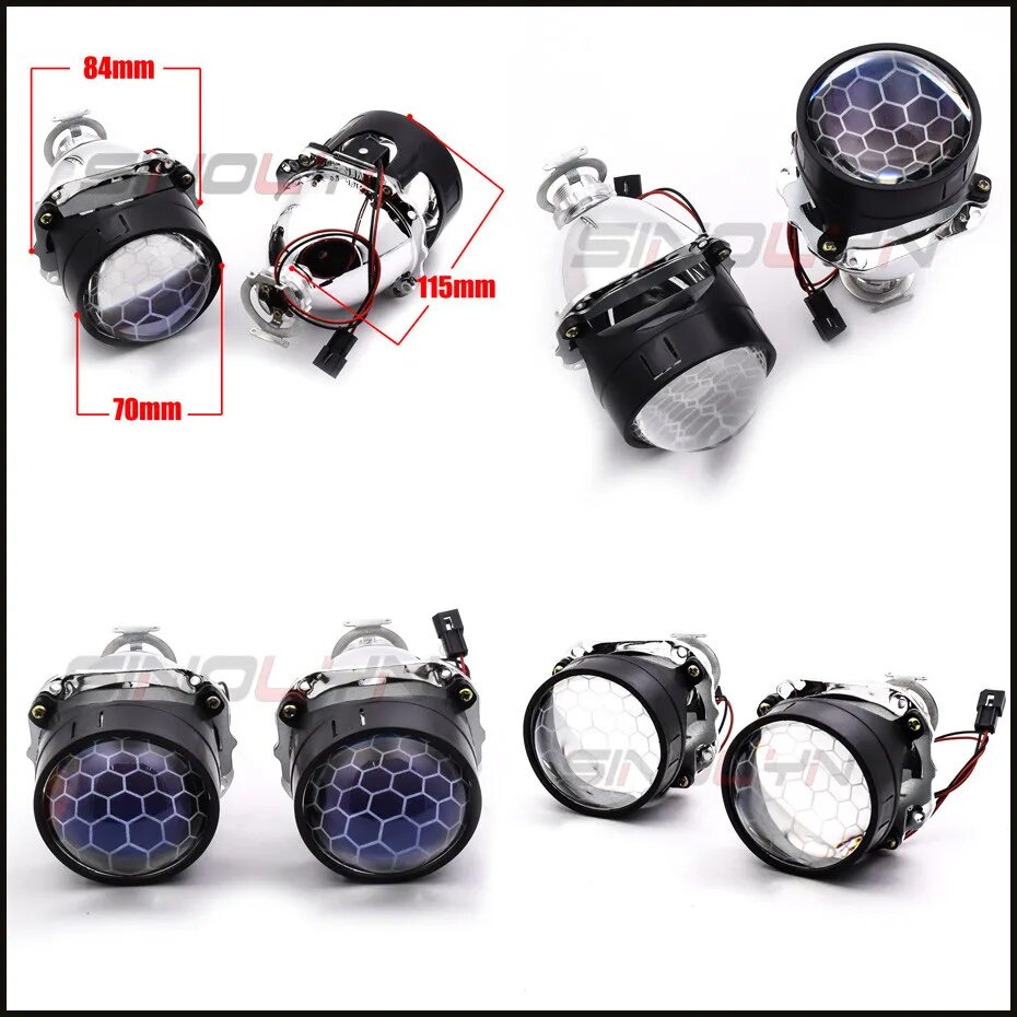 Биксеноновые линзы Sinolyn 2,5 дюйма с двумя ангельскими глазками для фар H7 H4, Without Shrouds