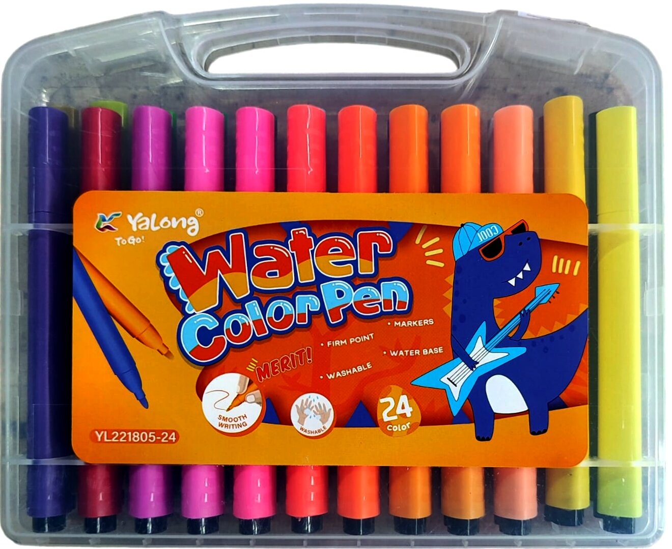 Набор фломастеров Yalong, 24 цвета, на водной основе, трехгранные, в пластиковом пенале