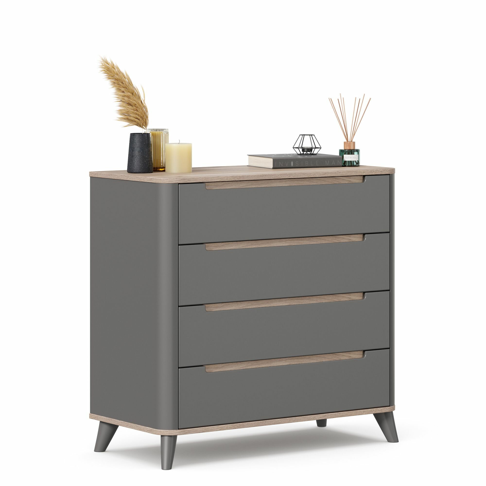 Комод для одежды Стефания с 4 ящиками, 89х42.6х86 см, Дуб маувелла/Оникс серый