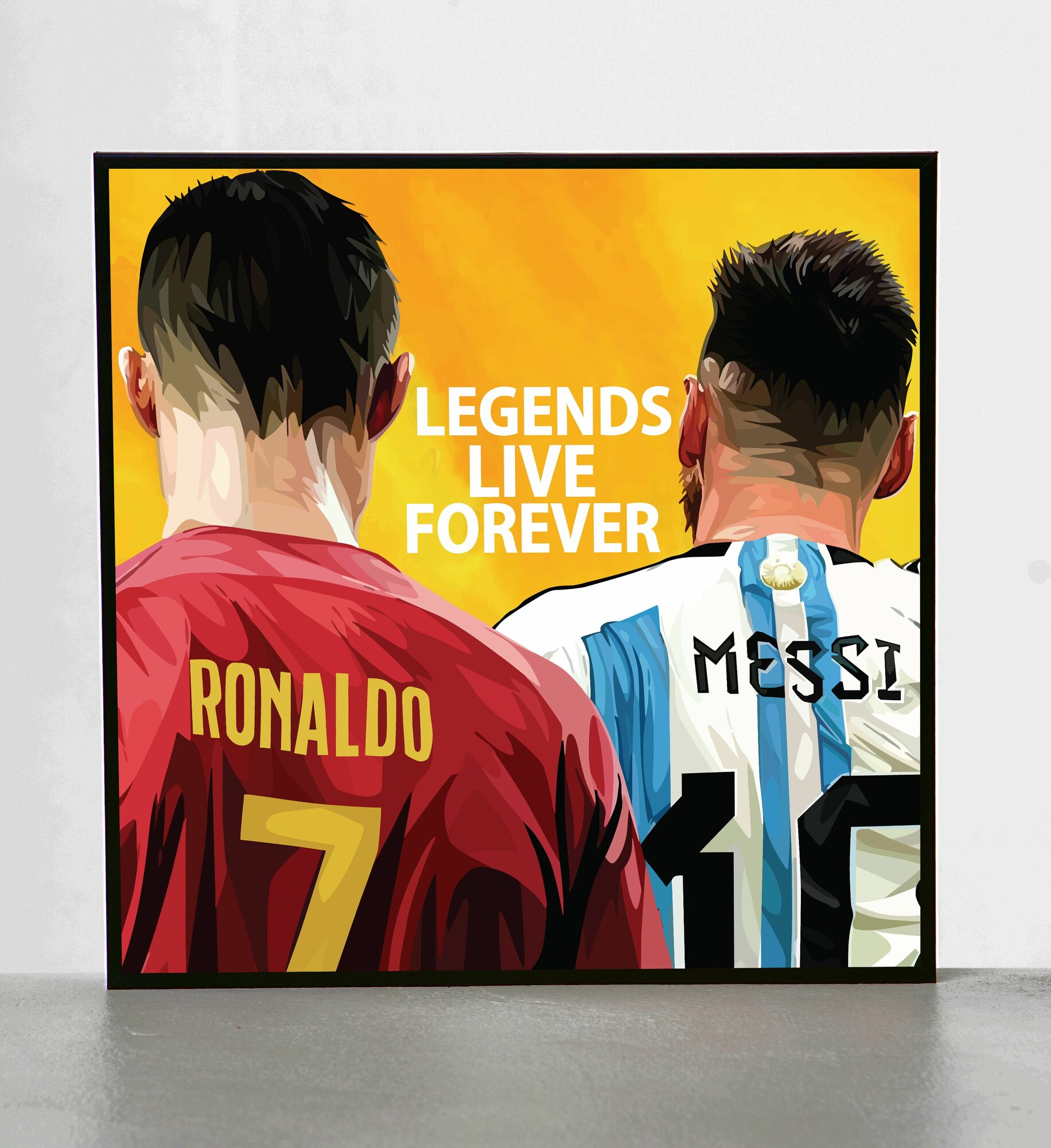 Картина постер "Криштиану Роналду и Лионель Месси" в рамке в стиле поп-арт