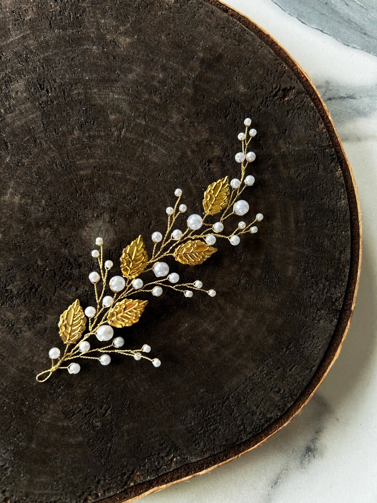 Веточка в прическу 1 шт, украшение для волос, заколка для волос с золотыми листиками, свадебная заколка