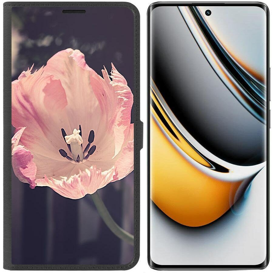 Чехол-книжка Krutoff Eco Book для Realme 11 Pro Тюльпан (черный)