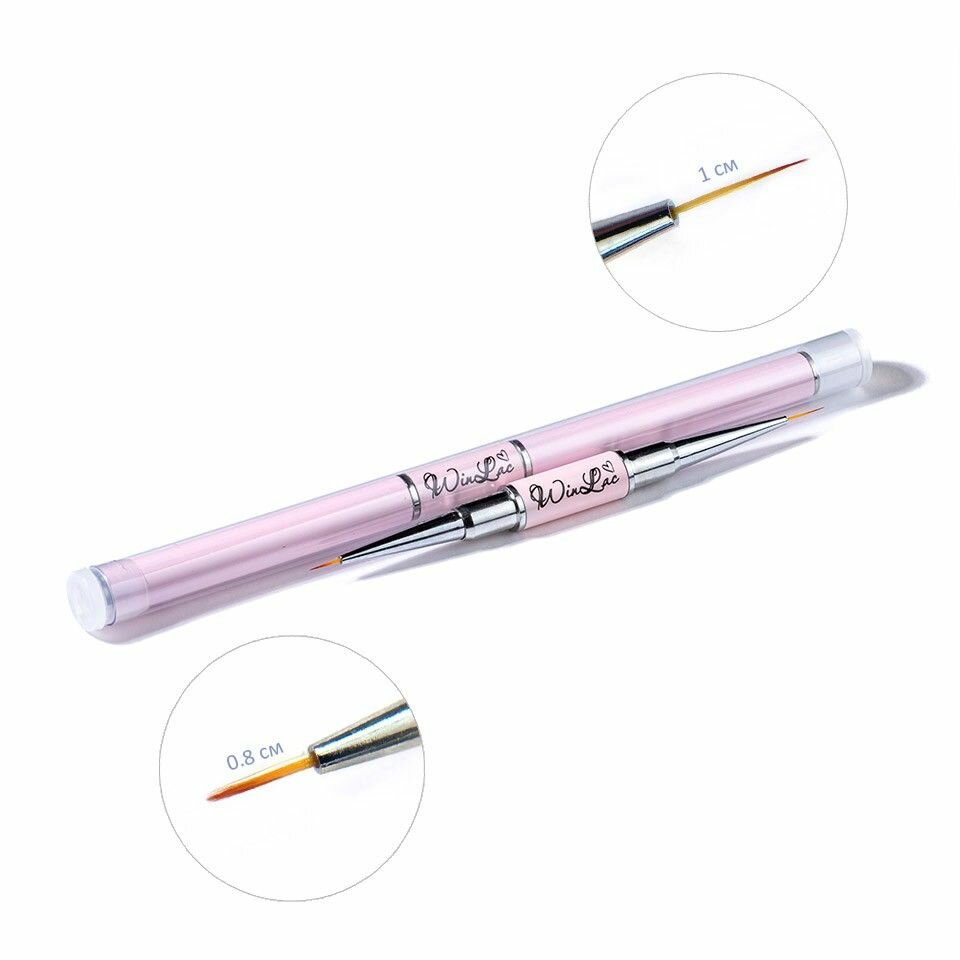 Кисть для дизайна ногтей WinLac №3 двусторонняя, розовая, 0.8/1 см.