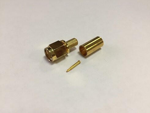 Разъем высокочастотный S-111F gold (5 шт), вилка (штекер) SMA обжимная на кабель RG-58 позолоченная