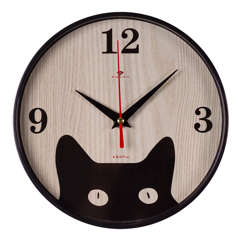 Часы настенные 2019-003 круг черный "Котёнок"
