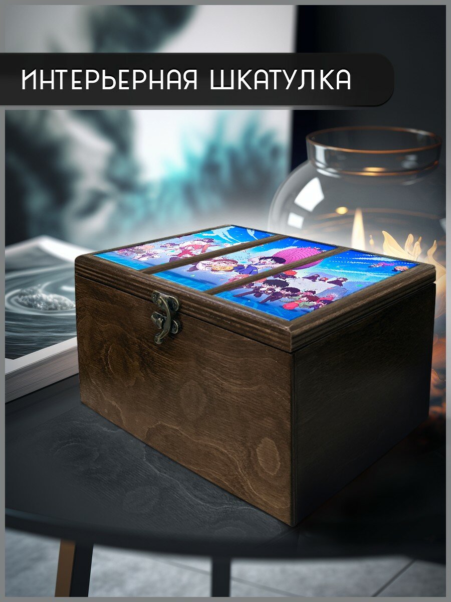 Шкатулка интерьерная "Тройная" для украшений универсальная 22x17x12 см Аниме Гинтама (Gintama, аниме, Гинтоки, Симпати, Садахару, Элизабет) - 822