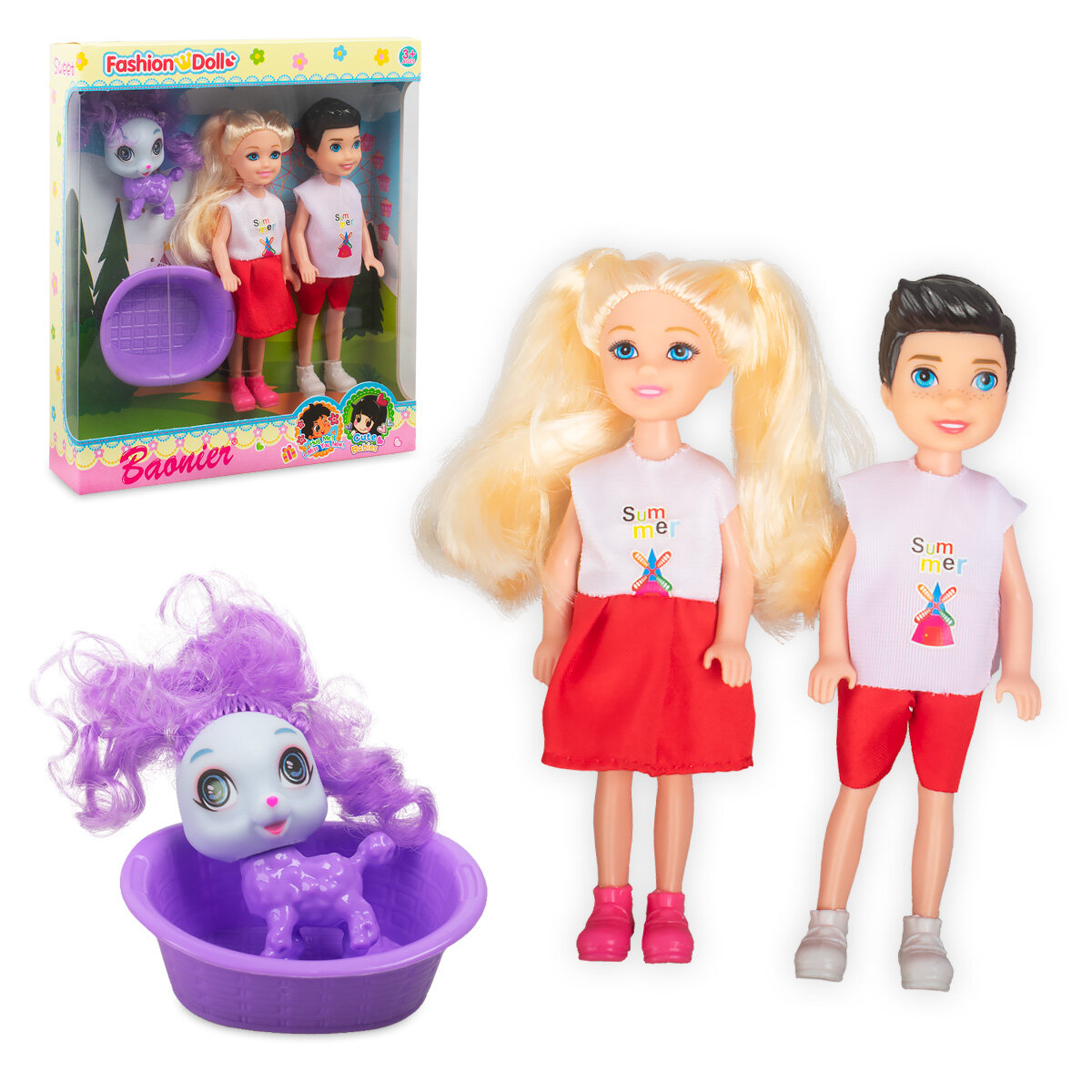 Набор кукол TONG DE JJ8753-23, пластик, высота 14см, с питомцем, 2шт.