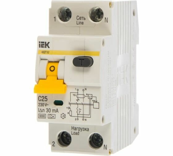 Дифавтомат АВДТ-32 1п+N, C, 25А, 30мА IEK MAD22-5-025-C-30
