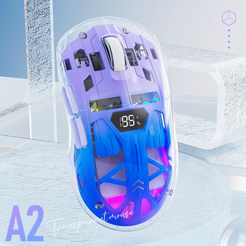 Беспроводная мышь прозрачная Wolf A2 Bluetooth+2.4G+проводная с RGB подсветкой компьютерная мышка для компьютера mice.