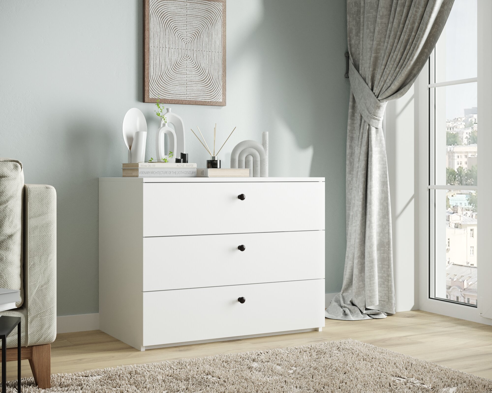 Комод для вещей с выдвижными ящиками "Софти 2" 80х64х50, белый / белый матовый