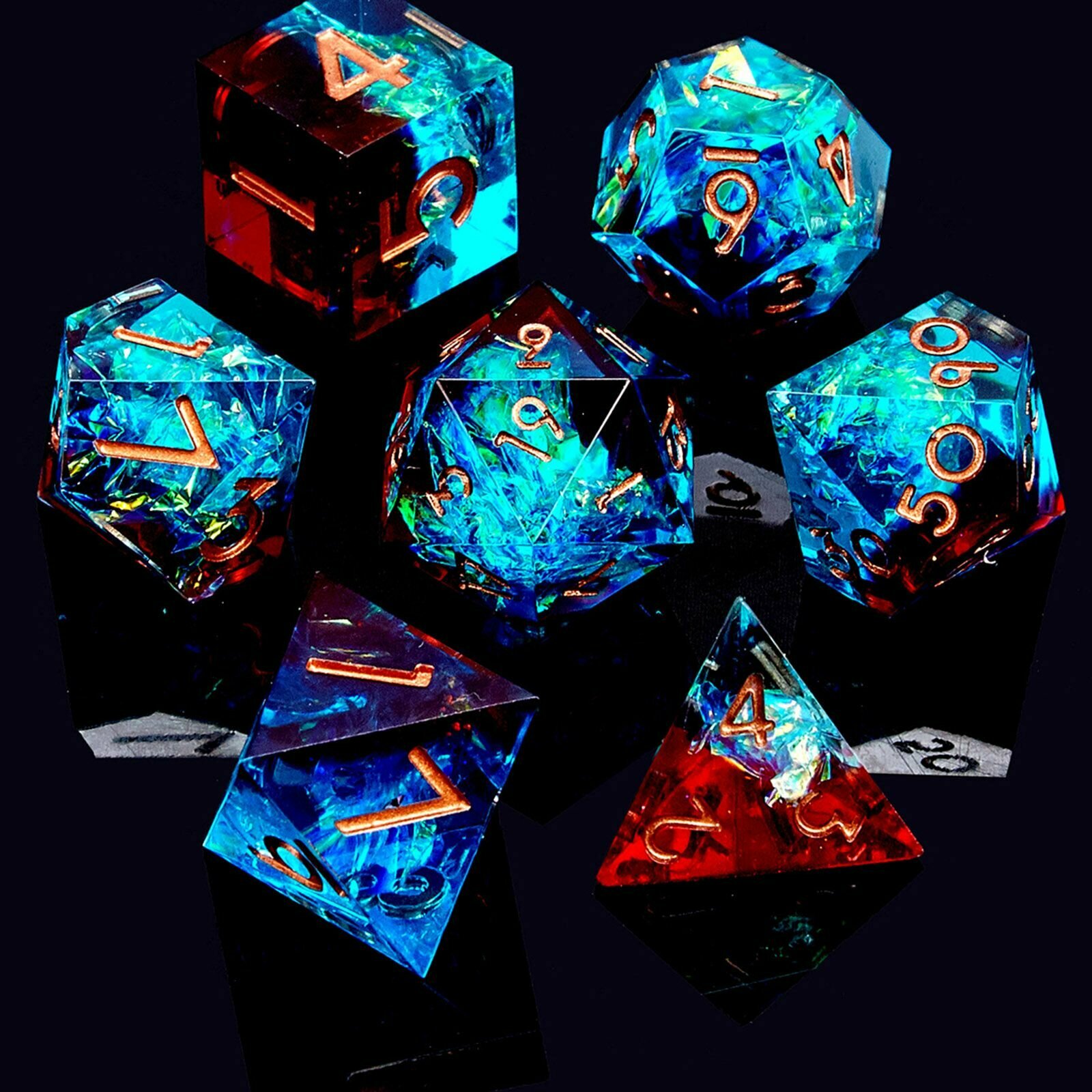 Набор игральных костей Resin Sharp Edge - 7 штук, ручная работа, прозрачные кости для Dungeons & Dragons из качественной смолы